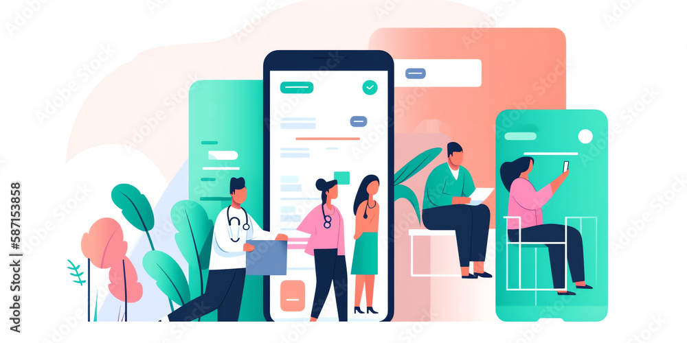 patient using telehealth app on their smartphone or tablet. They shown ...