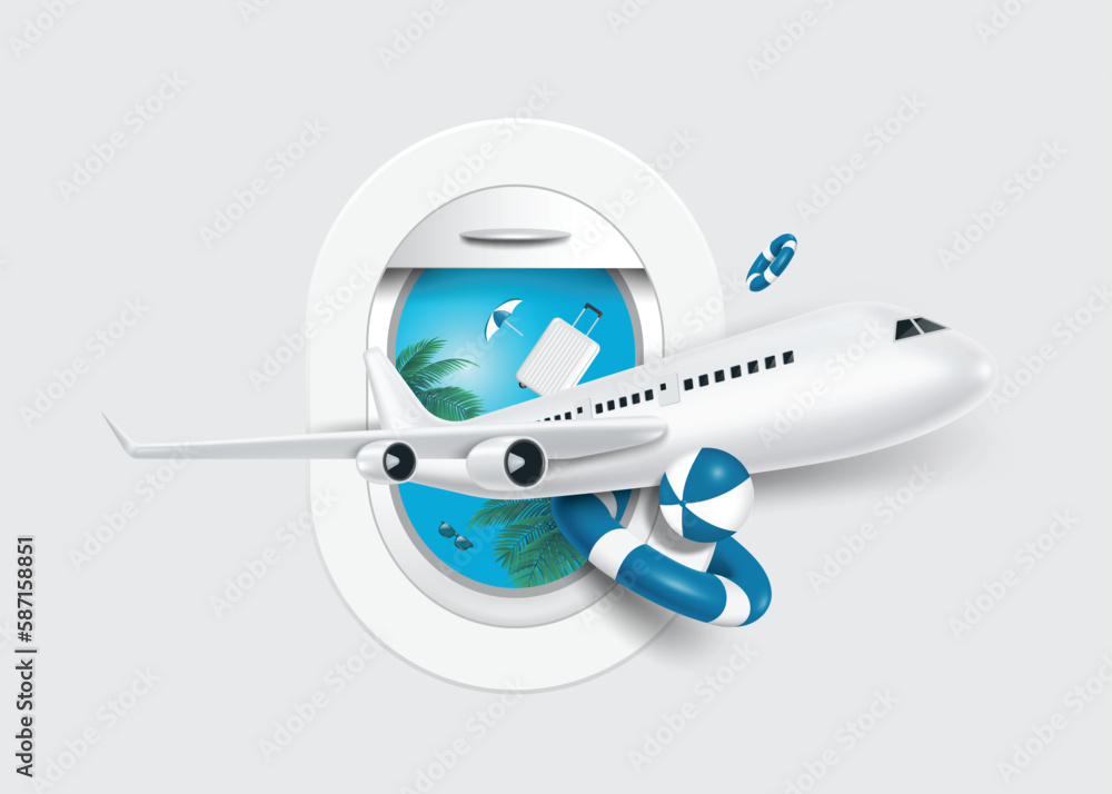 Airplane window is in middle and outside window there is view of ...