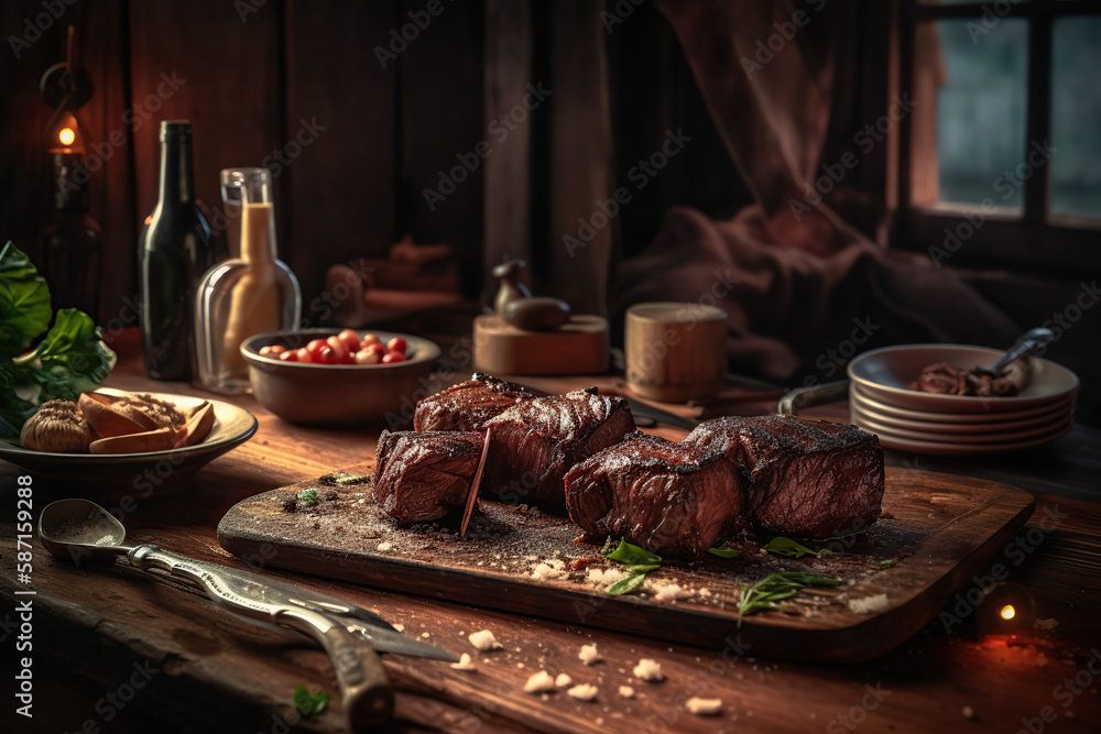 Barbecue ancho steak. Ancho steak on the Churrasco, generative AI tools ...