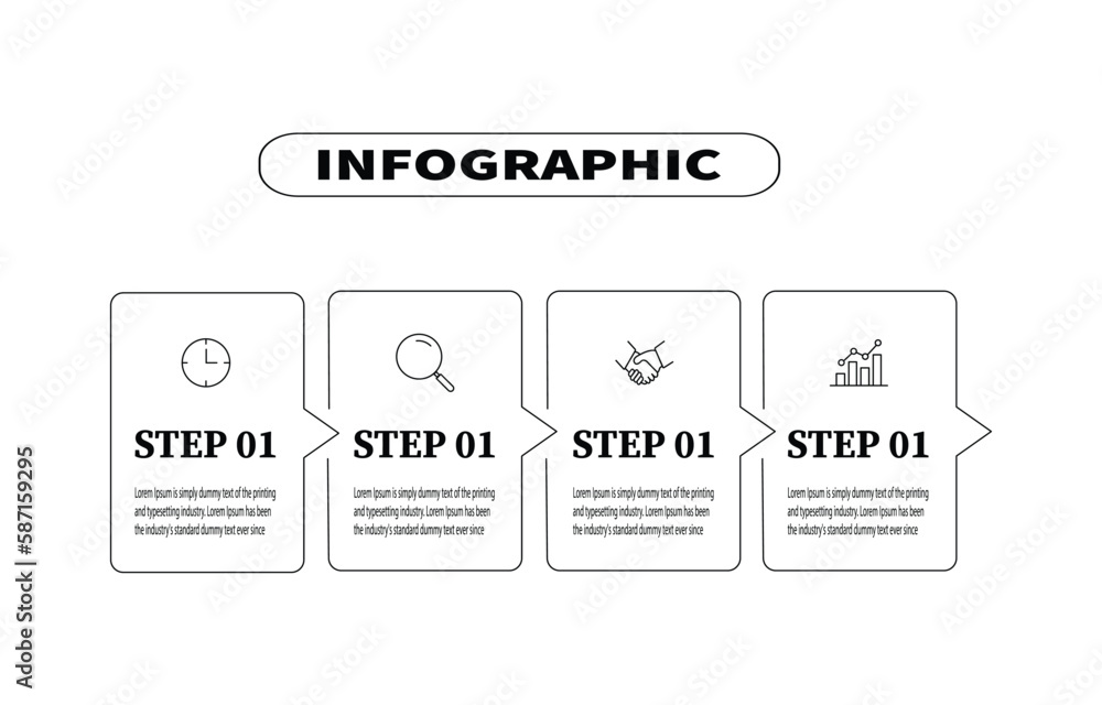 The infographic for the square vectors template of four elements ...