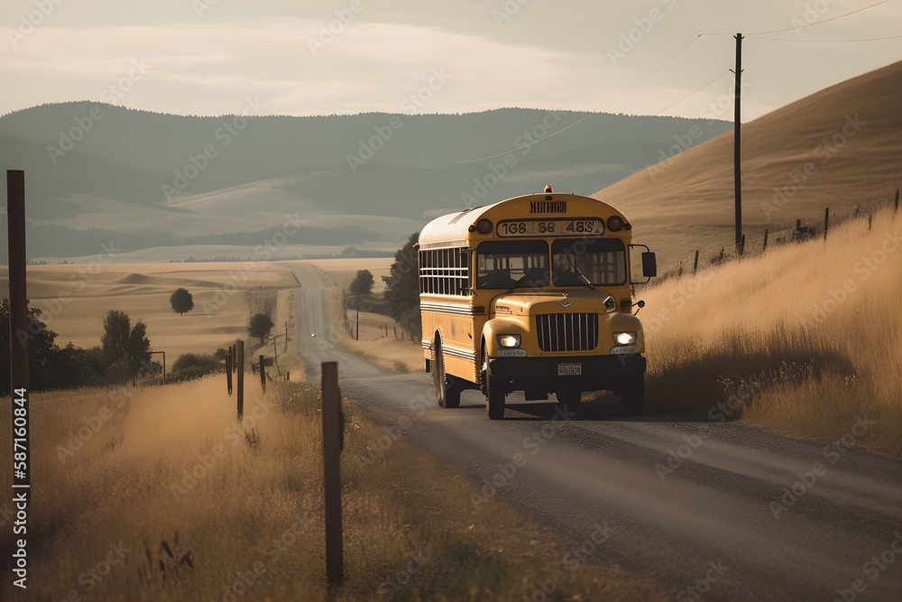Rural School Transport: A Photo of a School Bus on a Washington Highway ...