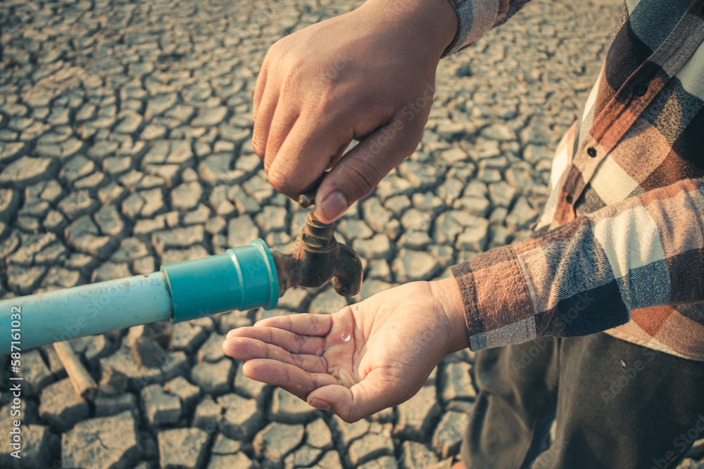 Hand for drinking water to live through drought, Concept drought and ...