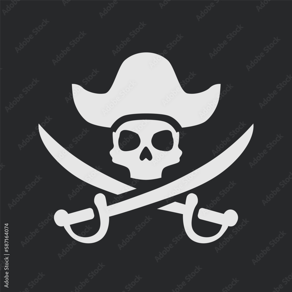 Skull over crossed sabers. Jolly Roger, flag, pirate symbol. Black mark ...