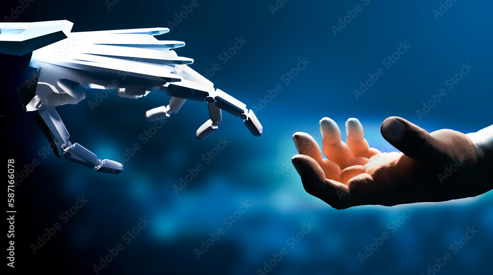 AI: The creation of Adam - a robot hand touches a human hand ...