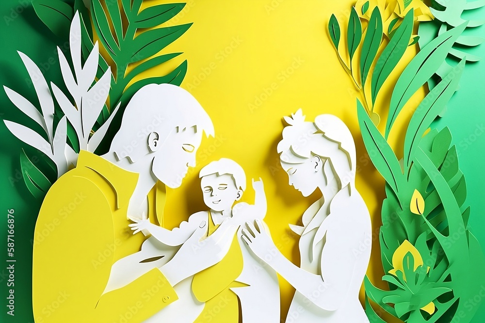 Paper cutout of a family with flowers. Family day card. Parents day ...