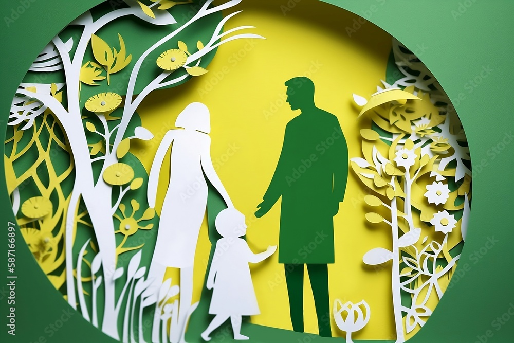 Paper cutout of a family with flowers. Family day card. Parents day ...