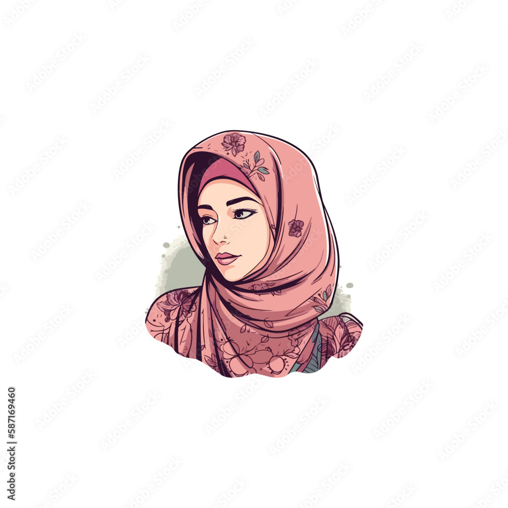 beautiful islamic woman wearing hijab, fashion logo vector Stock Vector ...