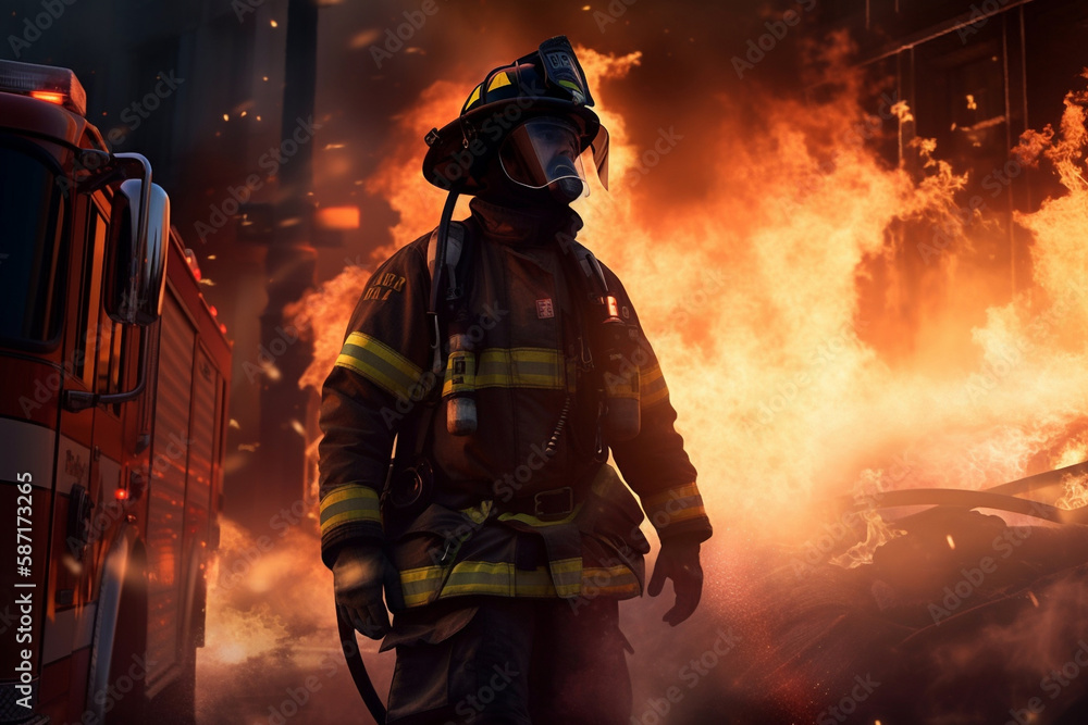 generative AI. Heroes of the Flames: Realistic Firefighters Battling ...