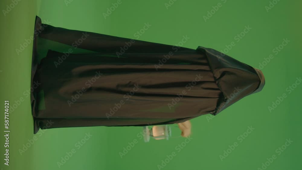 Vidéo Stock Vertical view.Green Screen. Back view of a Woman Sorceress ...