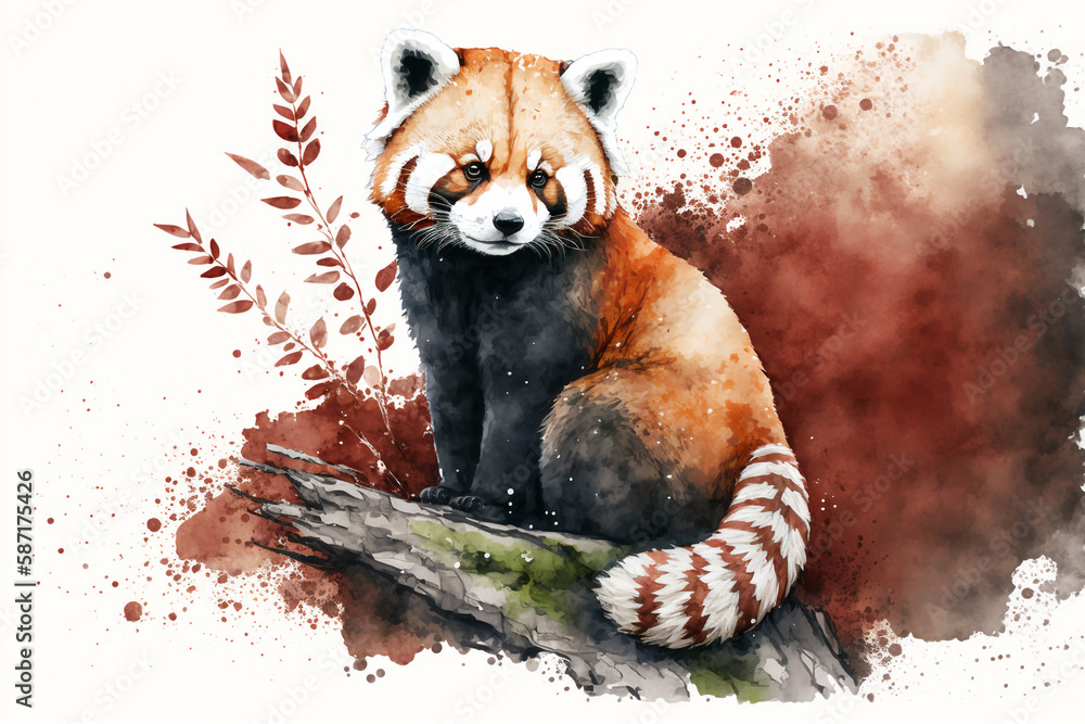 Cute Watercolor Red Panda Illustration Stock Illustration | Adobe Stock