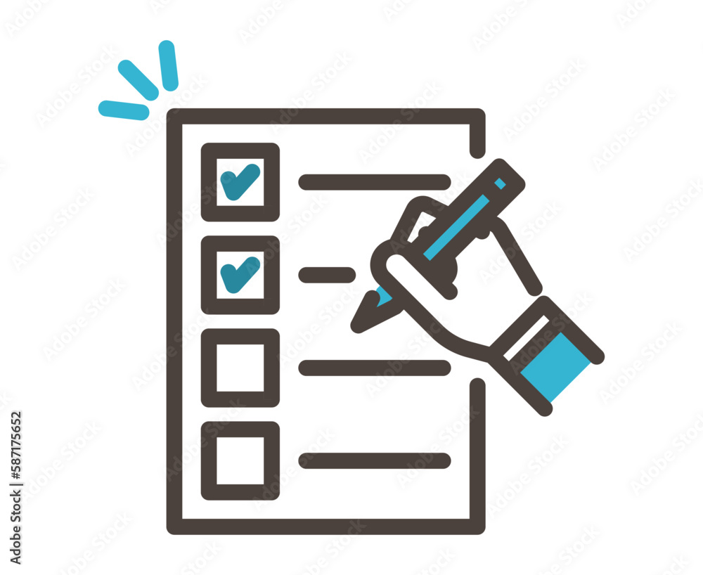 Checking with a pen on a questionnaire, medical questionnaire and ...