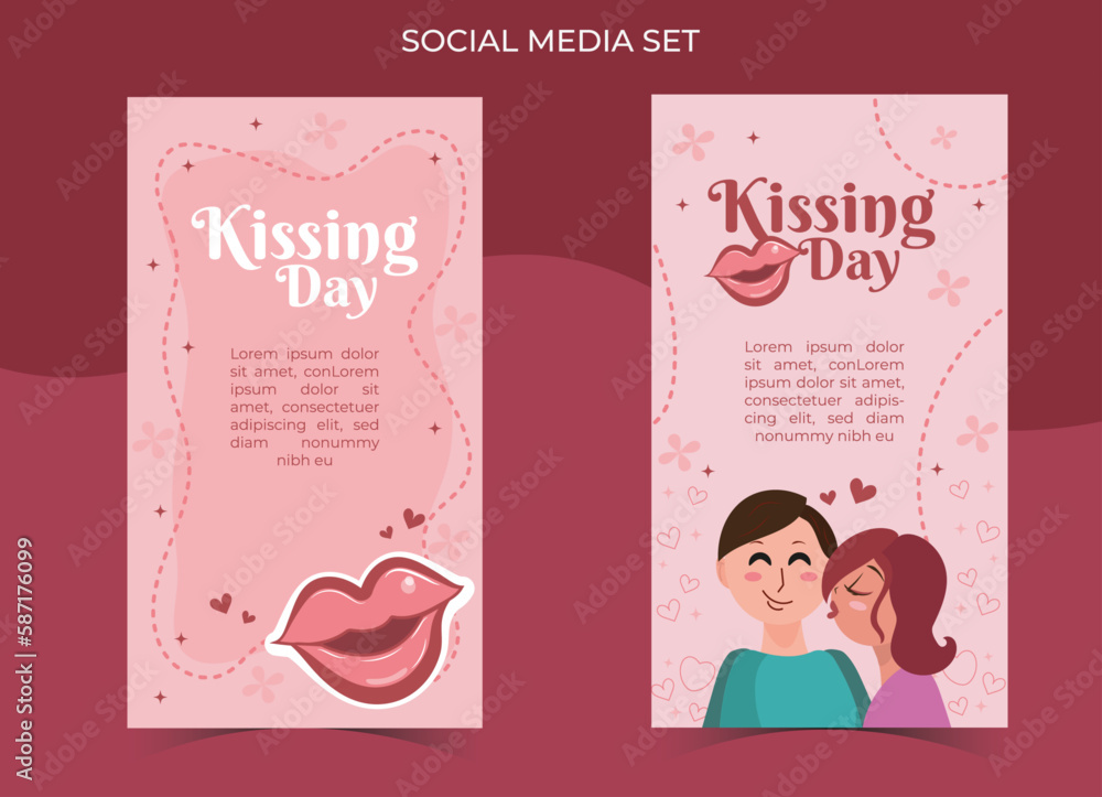 world kissing day, story set, social media template, vector ...