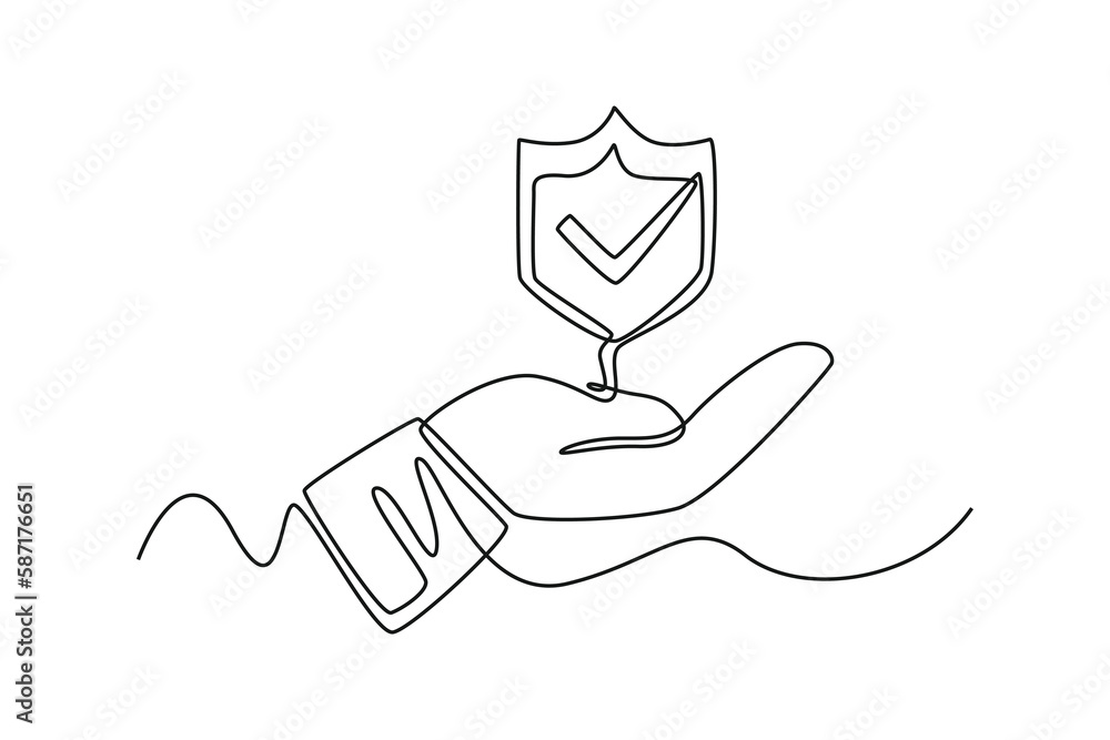 Continuous one-line drawing hand and insurance icon. Insurance concept ...