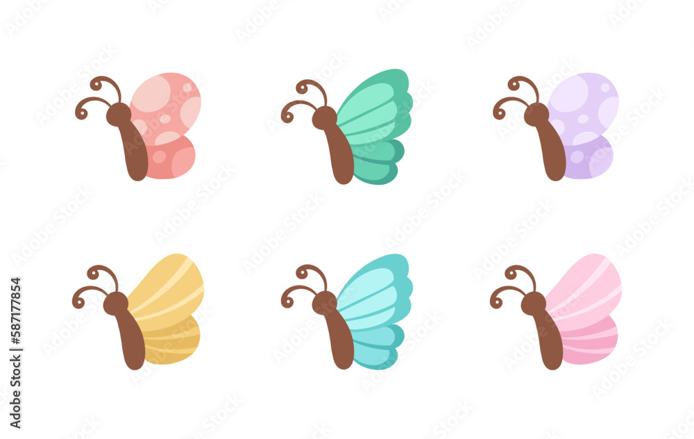 Simple butterfly icon side view illustration set isolated on white ...
