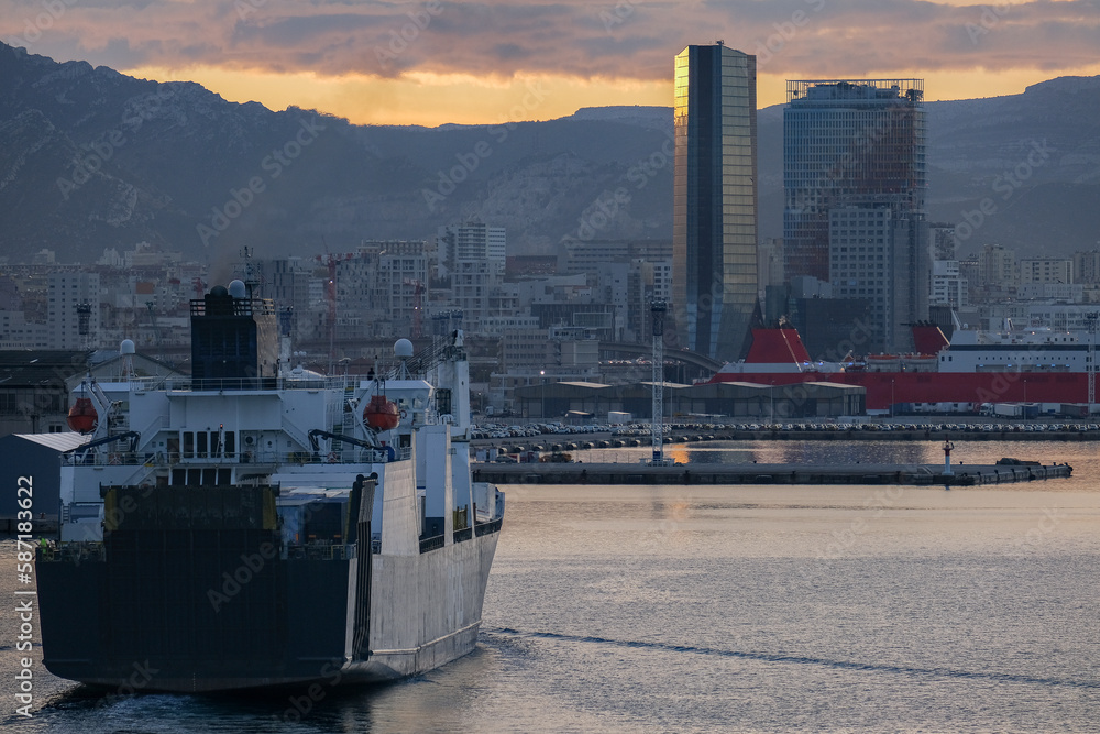 Large modern Passenger container freighter pax cargo roro ro-ro ferry ...