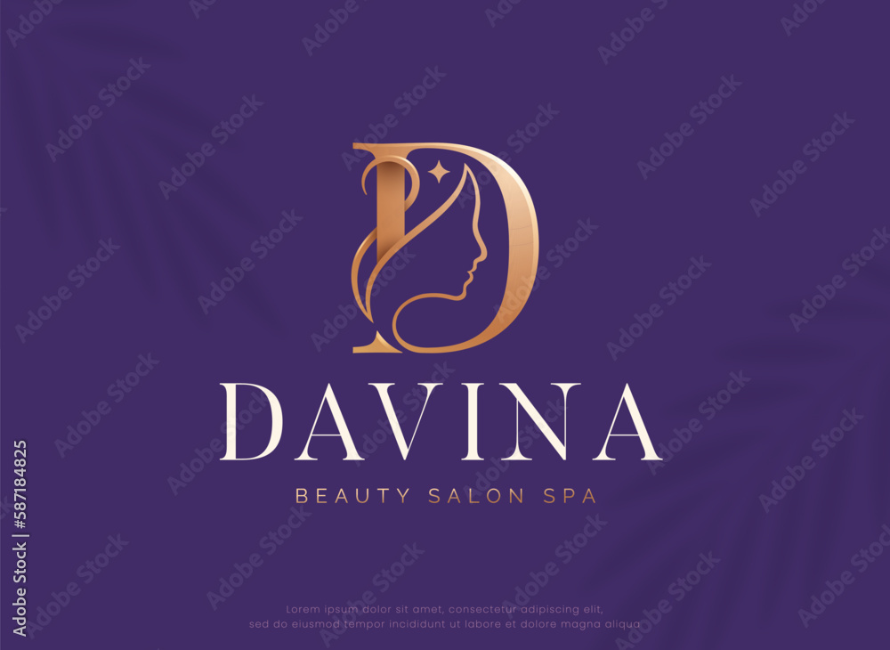 beauty monogram letter d woman silhouette logo design. Stock Vector ...