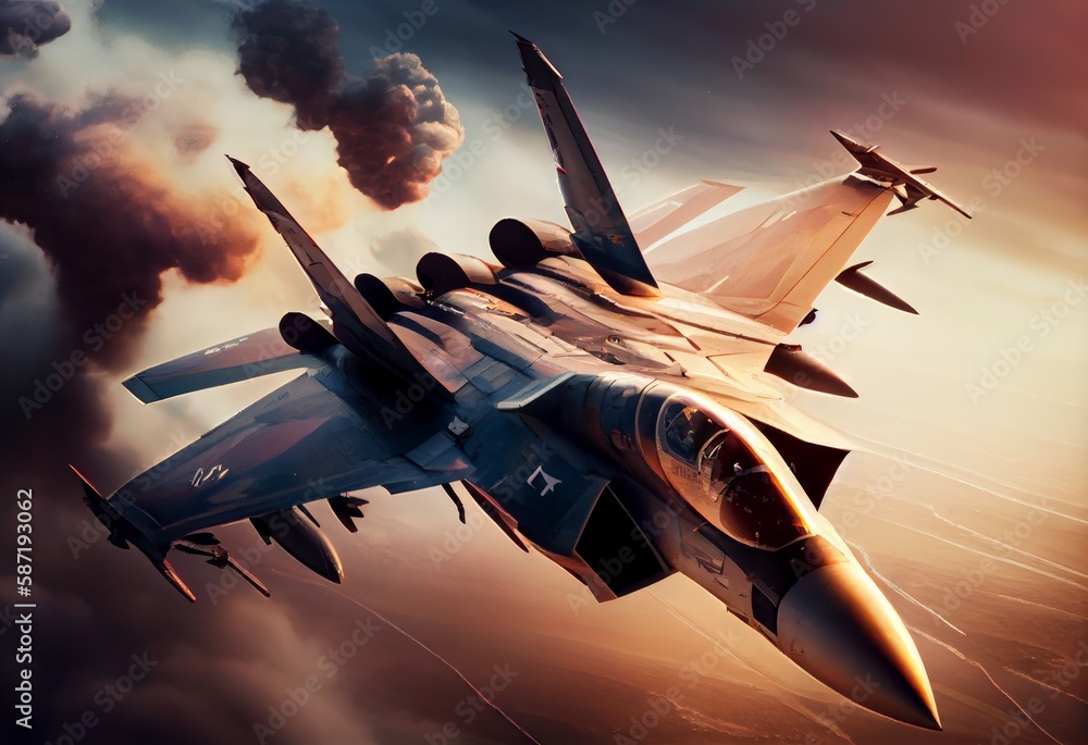 War jet in attack during the war. WWIII, Third World World, Air Combat ...