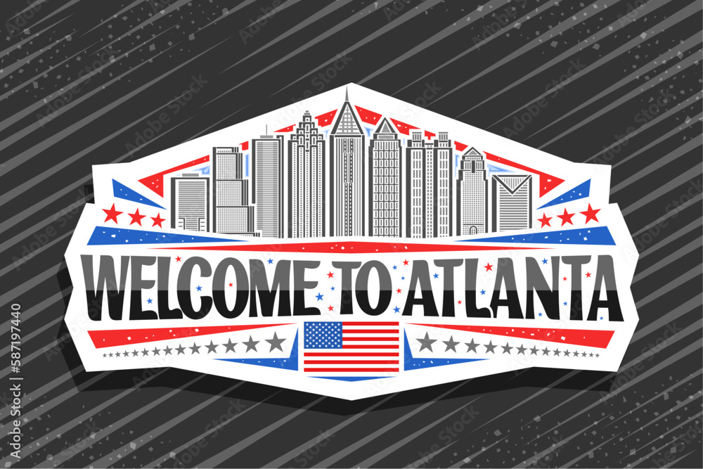 Vector logo for Atlanta, white decorative tag with line illustration of ...