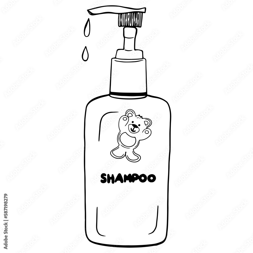 baby shampoo bottle outline, Hand drawn outline illustration, Baby ...