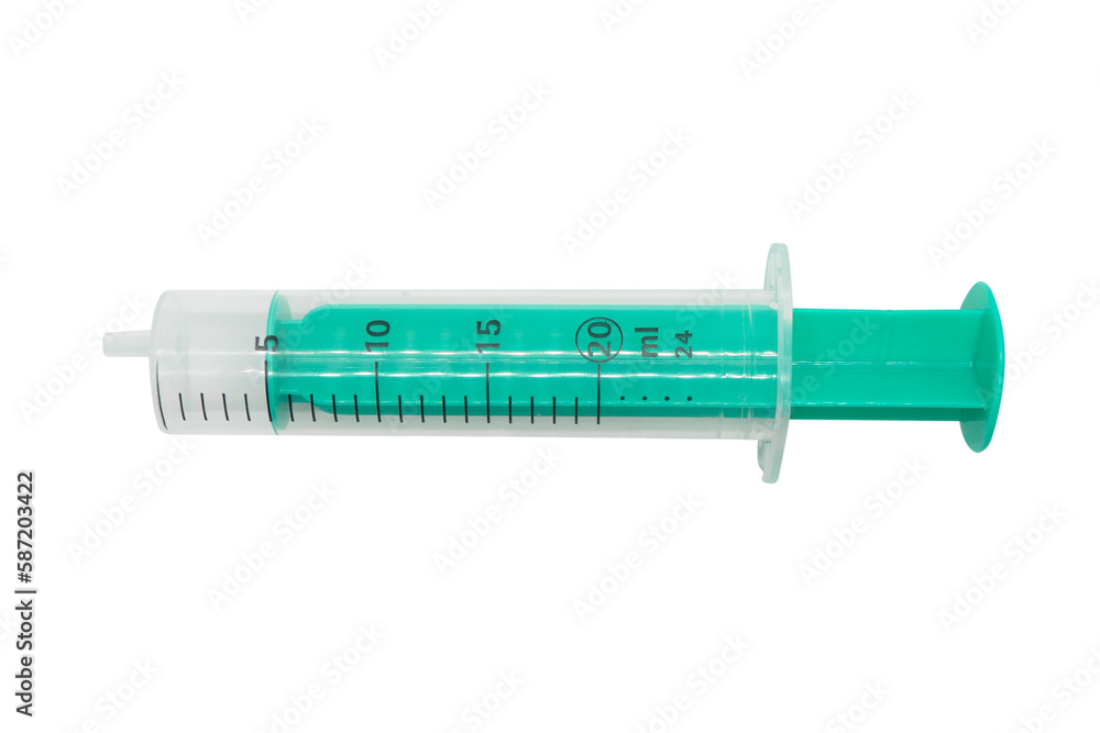 Empty syringe close up isolated on white background. Vaccine plastic ...