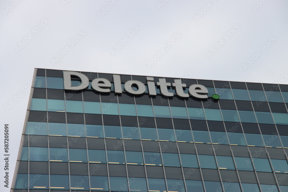 Deloitte logo on a building in The Hague called the Haagse Zwaan Stock ...