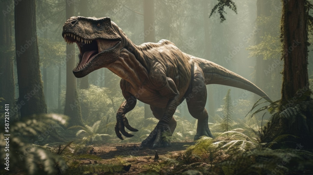 Tyrannosaurus Rex Showcased in Primordial Forest: Iconic Features ...