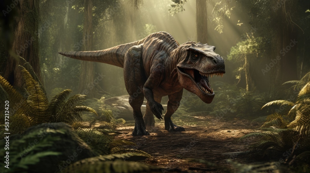Tyrannosaurus Rex Showcased in Primordial Forest: Iconic Features ...
