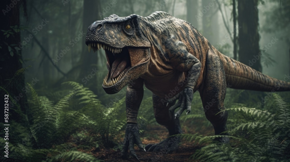 Tyrannosaurus Rex Showcased in Primordial Forest: Iconic Features ...