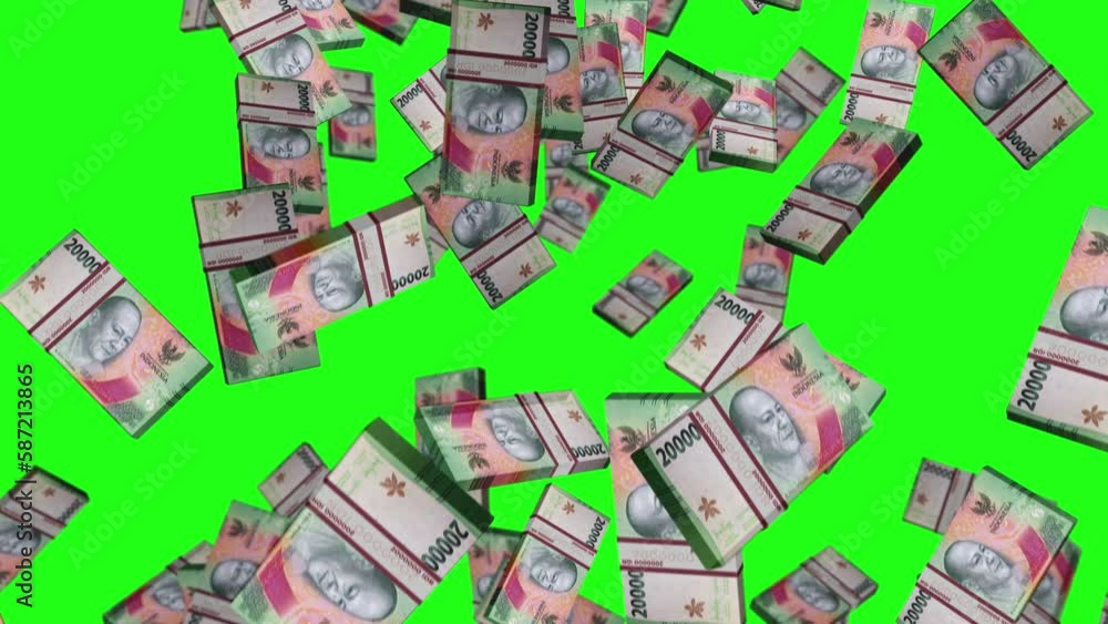 Indonesian Rupiah 20000 IDR banknote packs falling loop. Indonesia ...