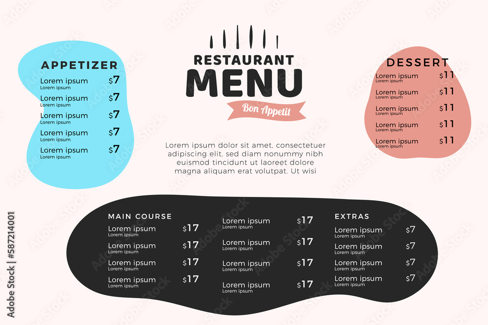 Aesthetic Boho Shapes Restaurant Menu Bon Appetit Vector Design Stock ...