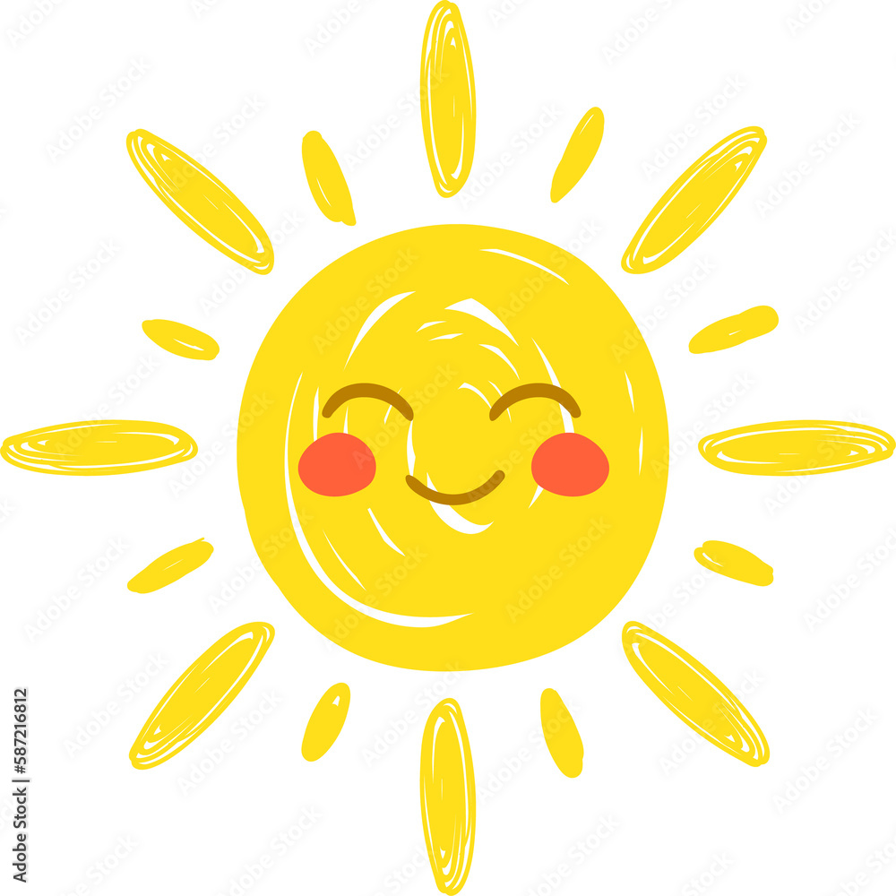 Cartoon cute sun character, sunshine happy face Stock Illustration ...