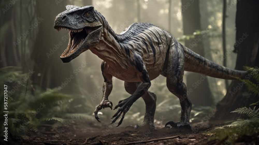 Lifelike Velociraptor Roaming in Ancient Woodlands: Showcasing Sharp ...