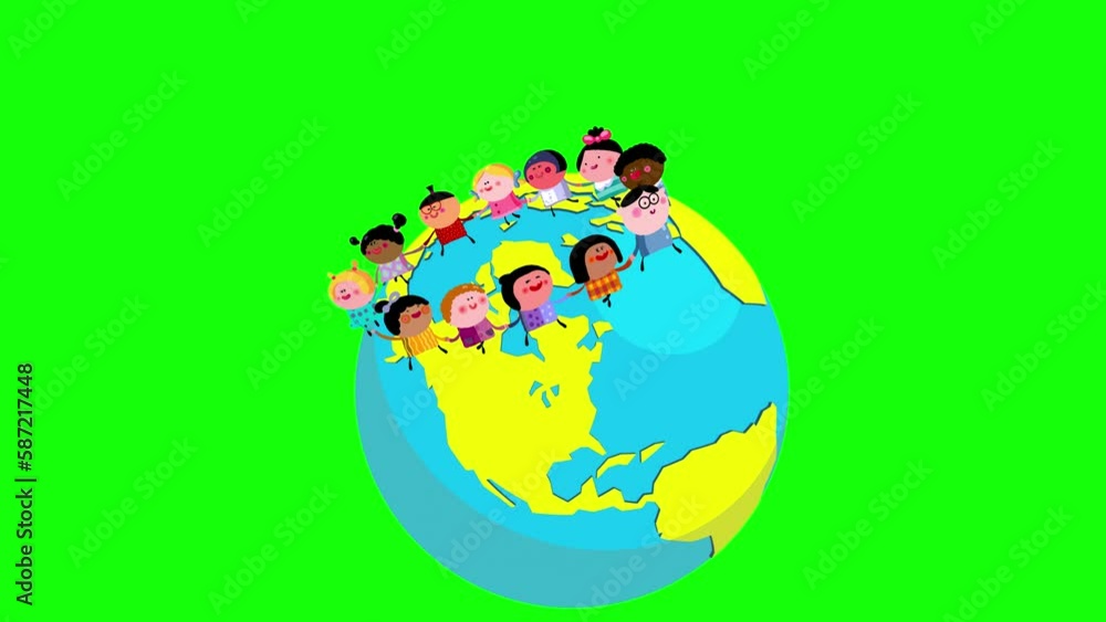 Children different nations dancing on rotating earth isolated. They are ...