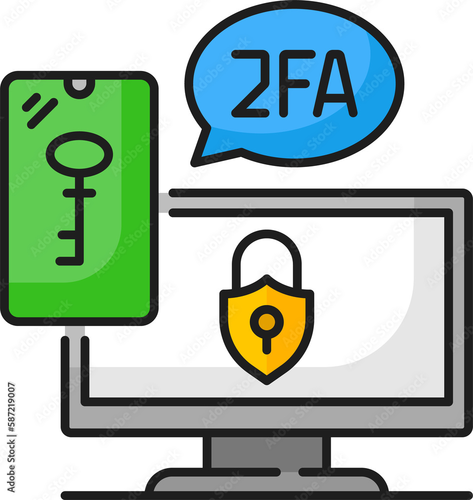 2FA two factor verification, screen, key and lock Stock Illustration ...