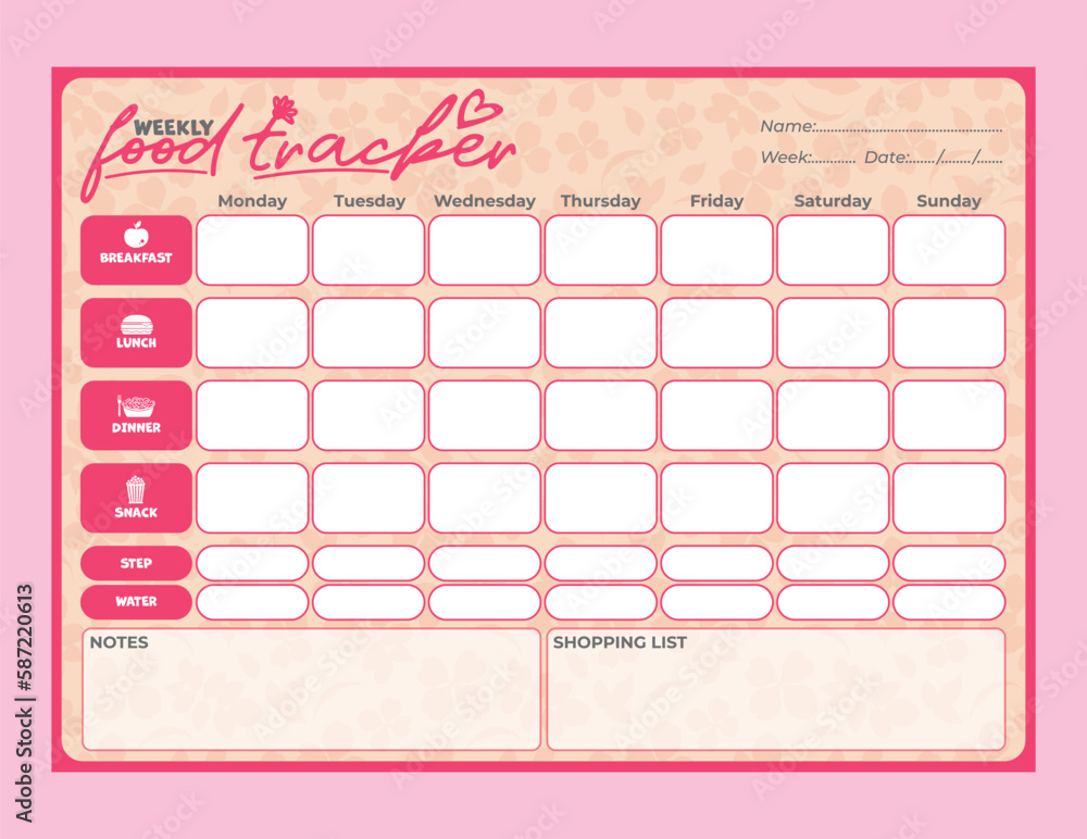 Food tracker planner template. Fitness Timetables and Diet Dood Plans ...
