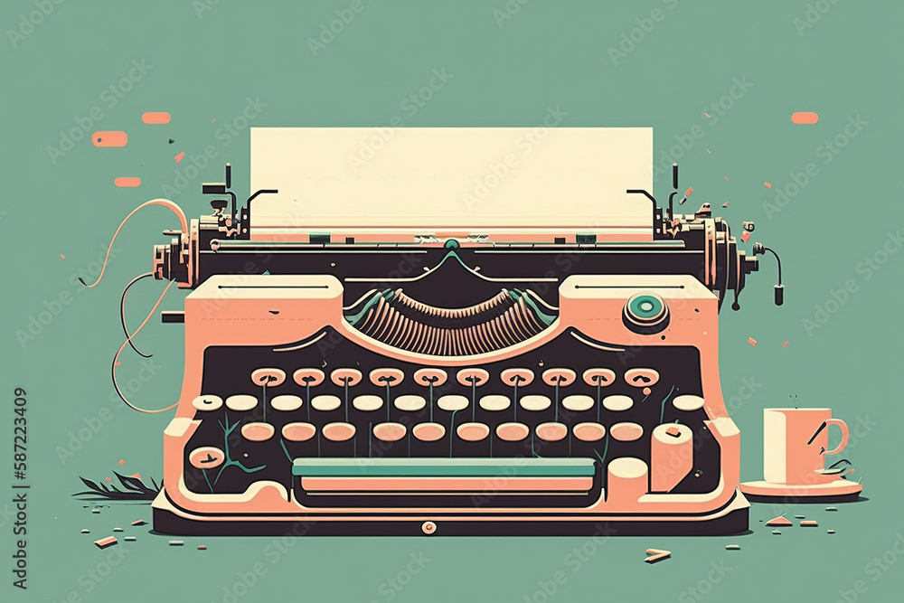 Old vintage mechanical typewriter and empty blank sheet of paper ...