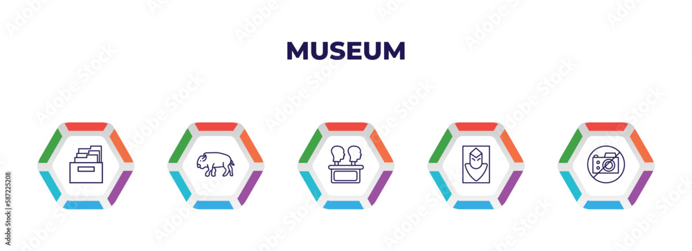 editable outline icons with infographic template. infographic for museum concept. included ...