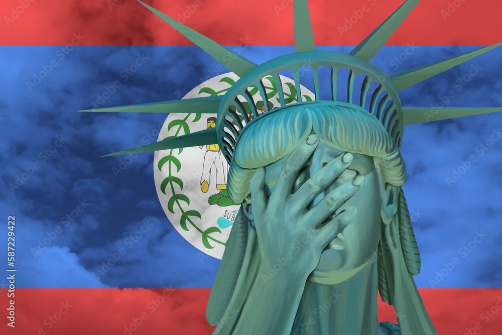 Statue of Liberty. Facepalm emoji on background in colors of Belize ...