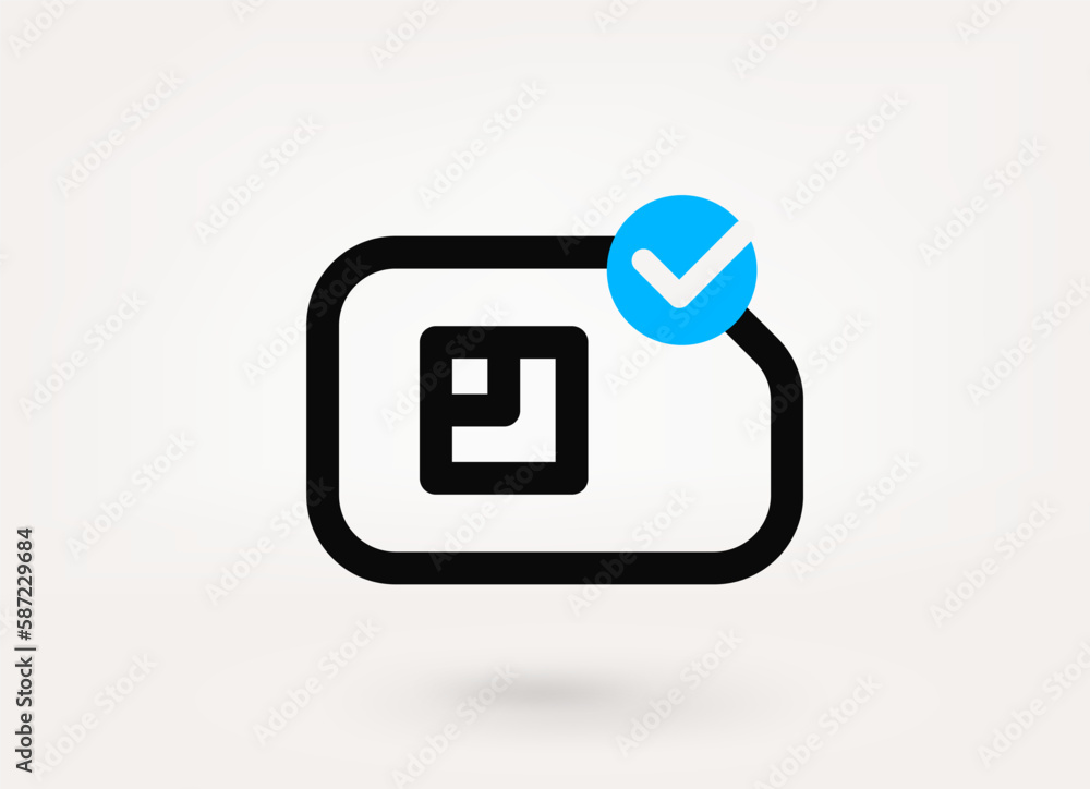 Mobile phone sim card pictogram with approve check mark. Linear vector ...