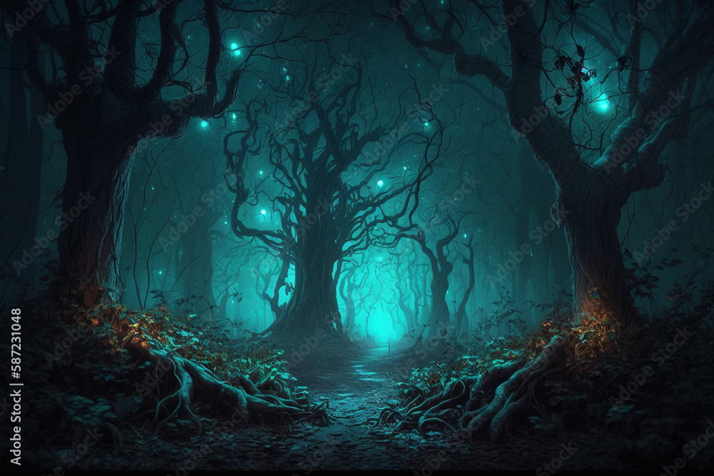 Realistic haunted forest creepy landscape at night fantasy forest ...