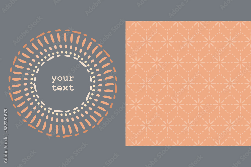 Frame, seamless pattern Set. Hand drawn doodle boho style design, paint ...