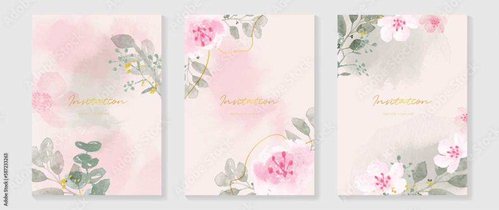 Luxury wedding invitation card background vector. Elegant watercolor ...