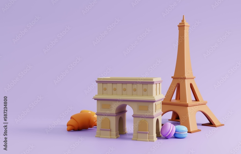 Travel Paris, French Background. Eiffel tower, Arc de triomphe ...