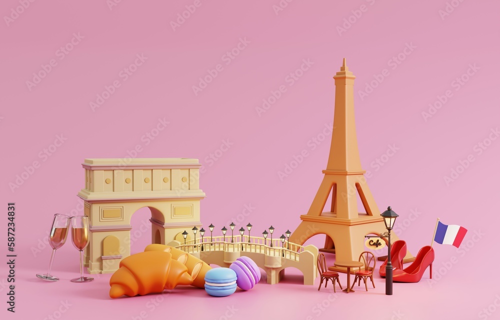 Travel Paris, French Background. Eiffel tower, Arc de triomphe ...