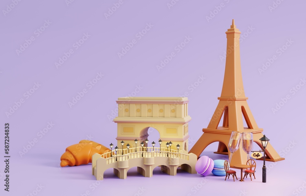 Travel Paris, French Background. Eiffel tower, Arc de triomphe ...