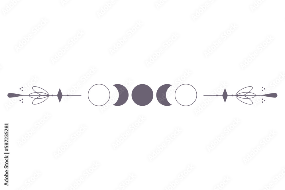 Moon Phases with celestial border isolated on white background. Mystic ...
