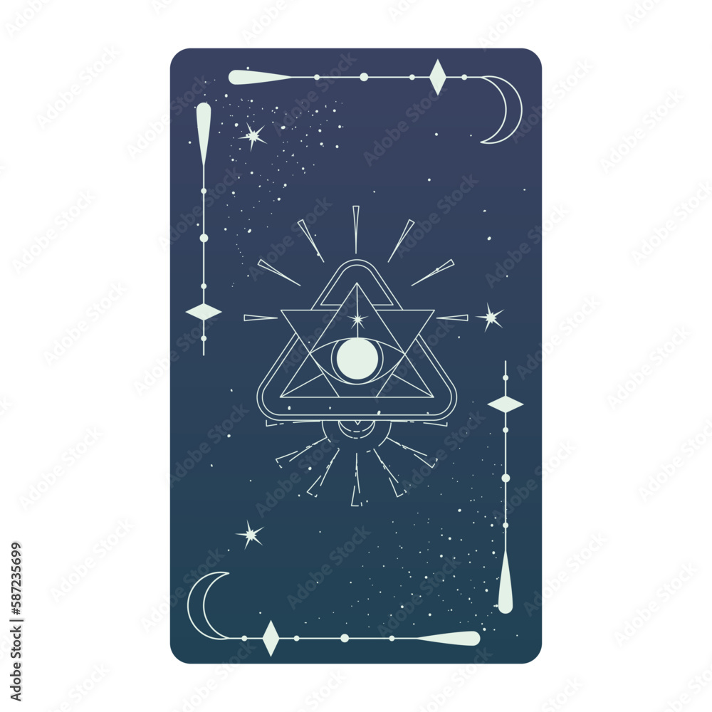 Tarot card with mystic eye pyramid and celestial border. Boho esoteric ...