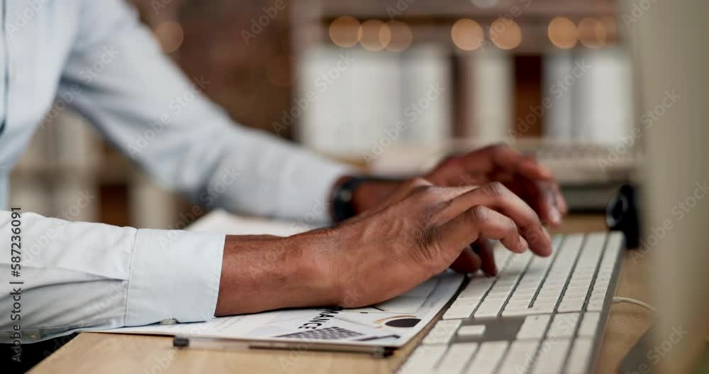 Vidéo Stock Businessman, hands and typing at night on computer for ...