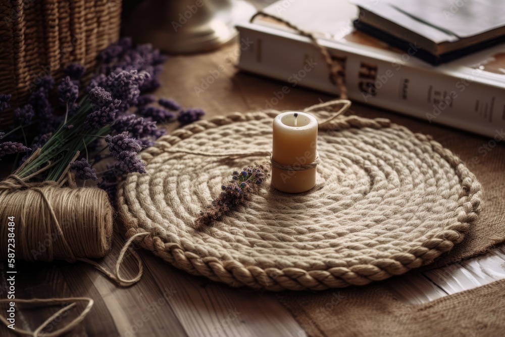 Boho floor trim with jute rope. White living room floor, jute rope trim ...