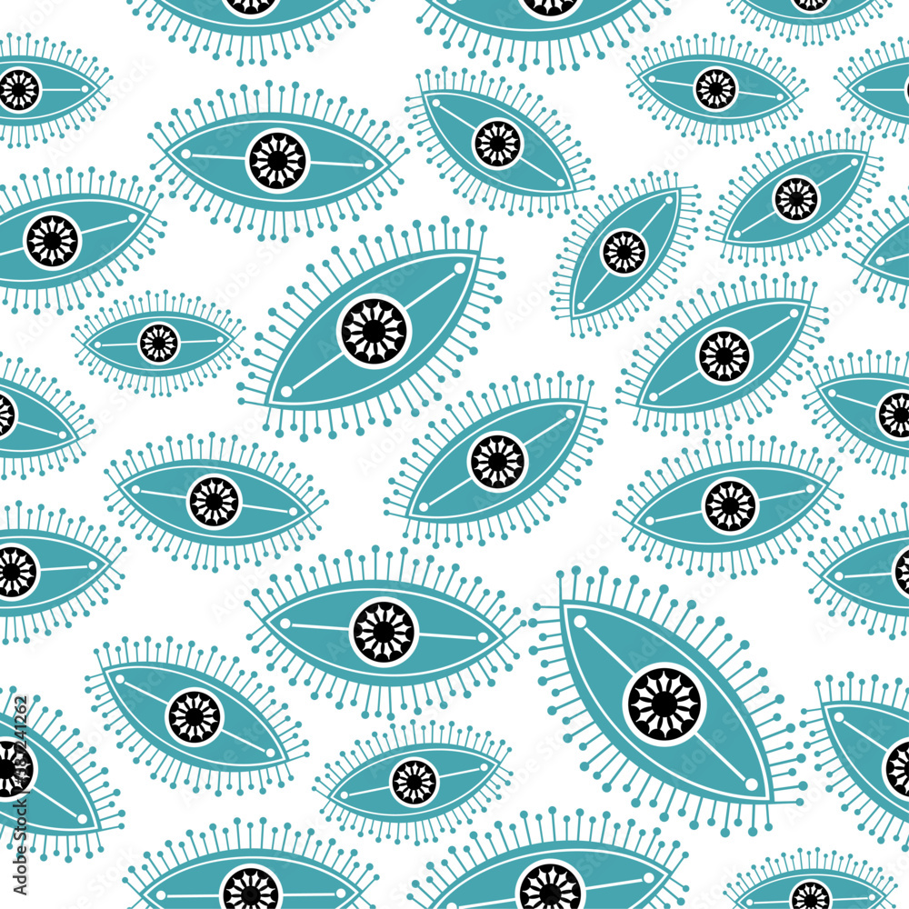 Evil eye vector seamless pattern, magic witchcraft occult symbols, line ...
